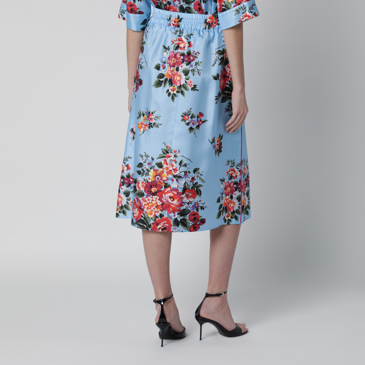 DOLCE & GABBANA Floral Print Silk Twill Skirt